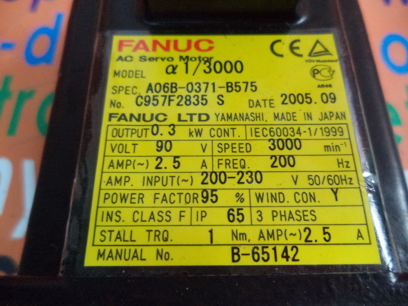 FANUC AC SERVO MPTOR α1/3000 SPEC.A06B-0371-B575 - PLC DCS SERVO Control MOTOR POWER SUPPLY IPC ...